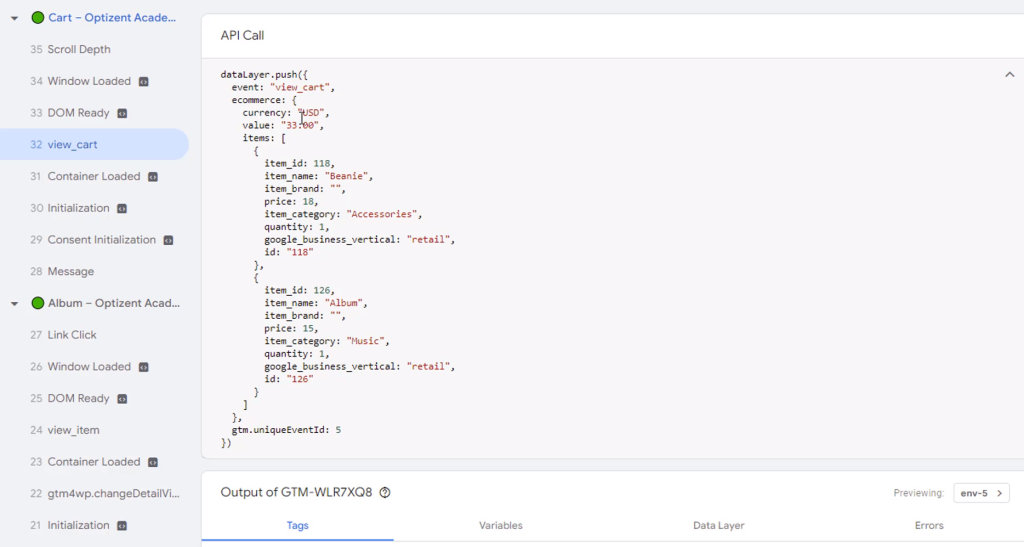 View Cart Event in Google Analytics 4 - Optizent