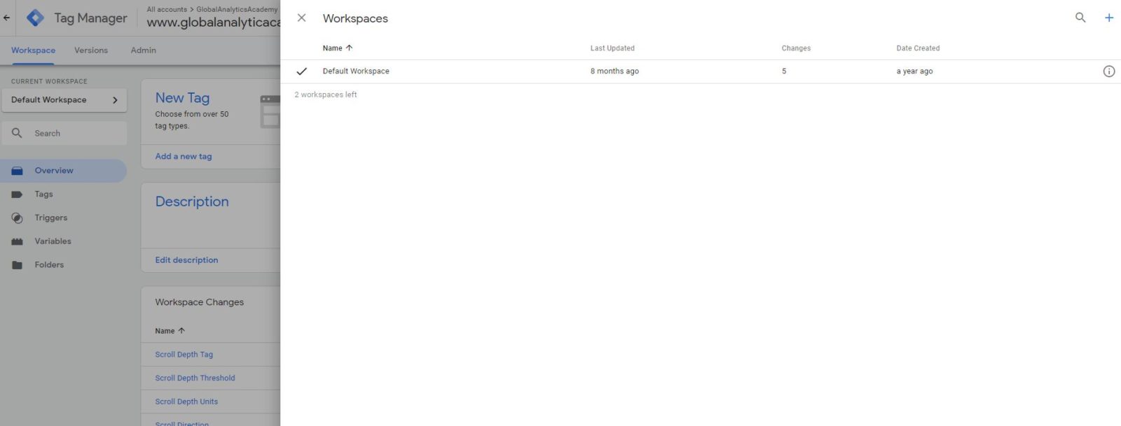Google Tag Manager Workspace Overview - Free Tutorial - Optizent